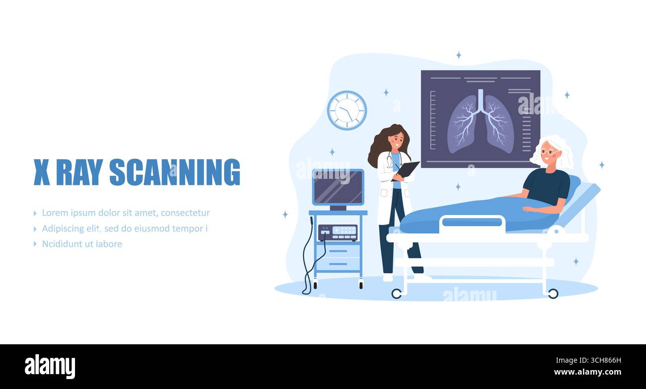 X Ray scanning concept. Lungs care and medical diagnostic. Female ...
