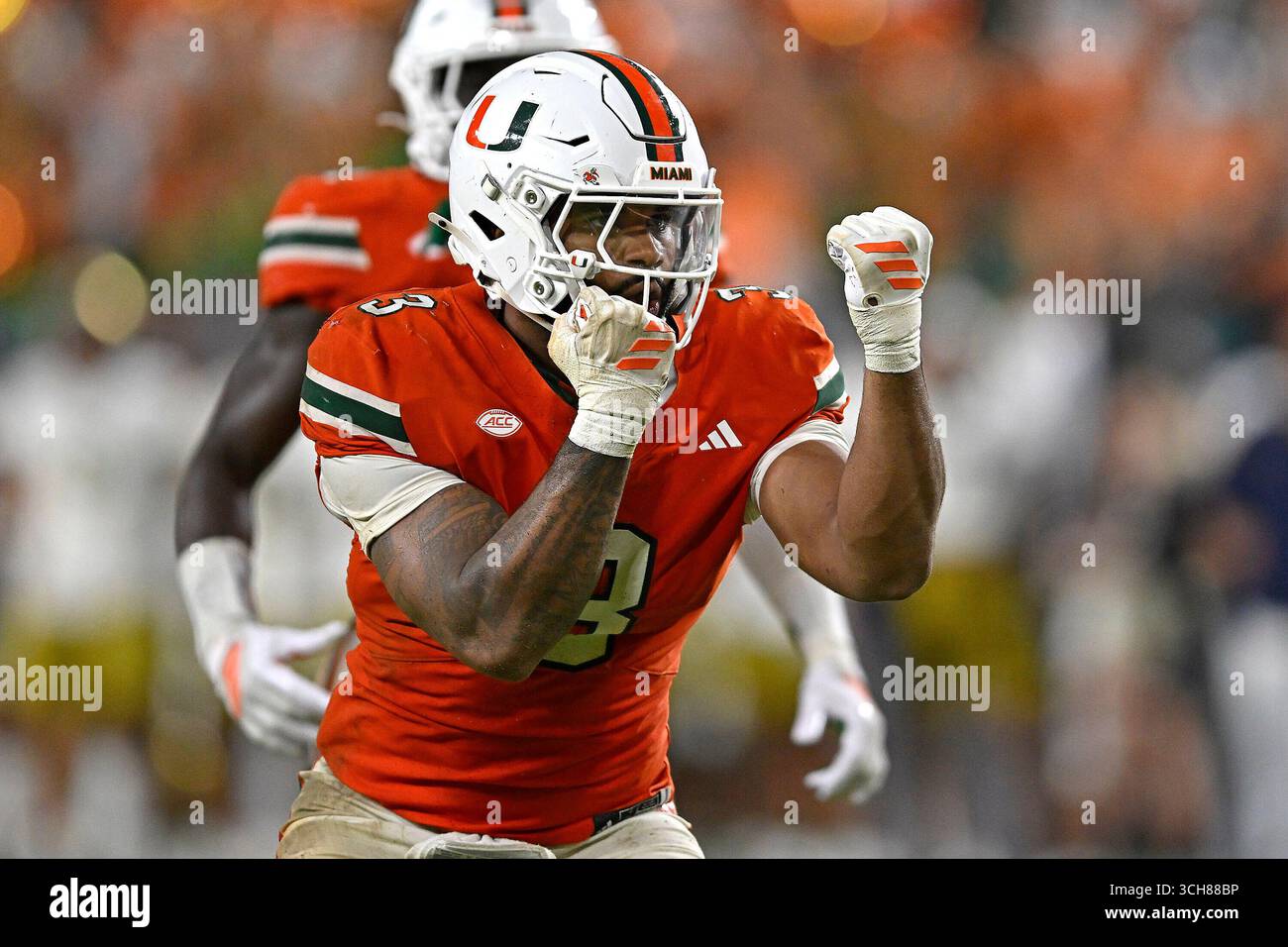 MIAMI GARDENS, FL - AUGUST 31: Miami defensive lineman Akheem Mesidor ...
