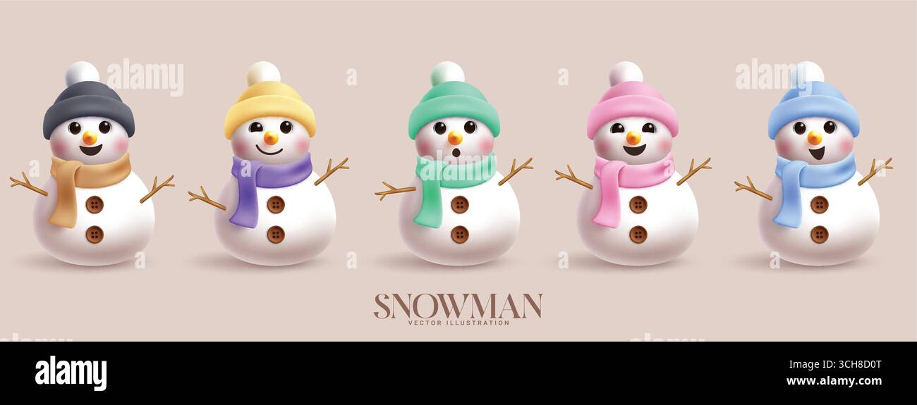 Christmas Snowman characters clipart set. Cute Snow man character clip ...