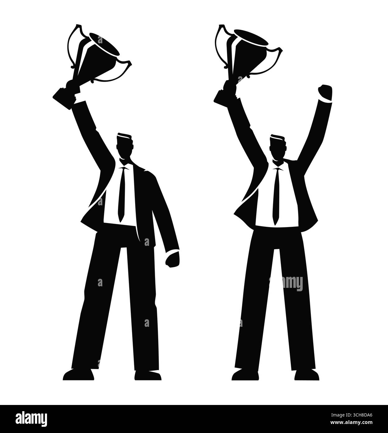 Businessman holding trophy winner. Achievement or victory, leadership ...