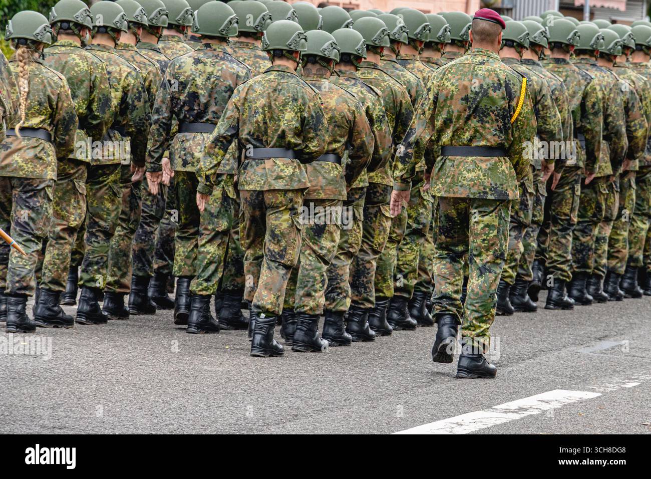 German Bundeswehr paratroopers stand in formation at a NATO event ...