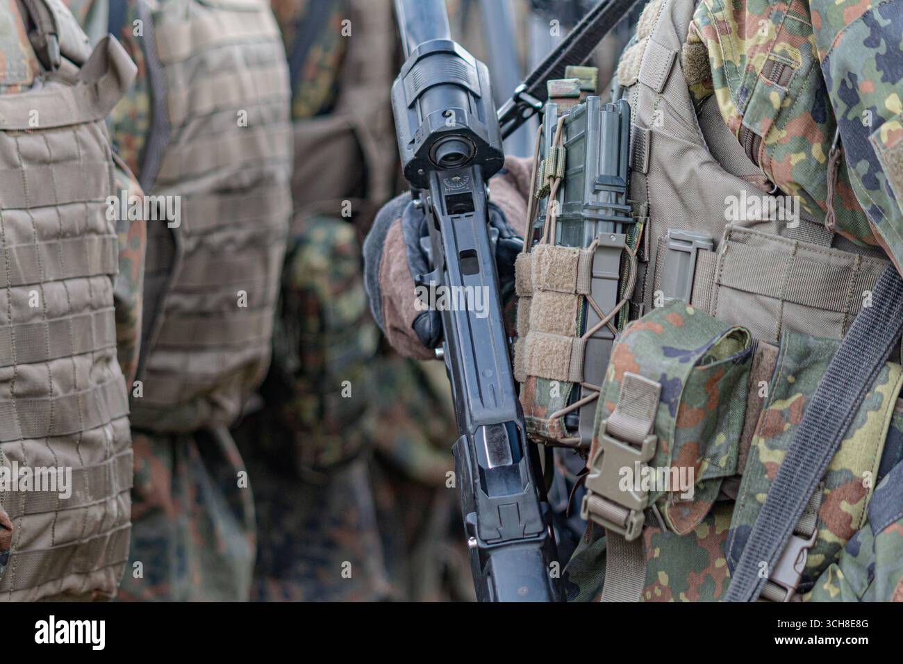 German Bundeswehr soldiers stand in formation wearing combat uniforms ...
