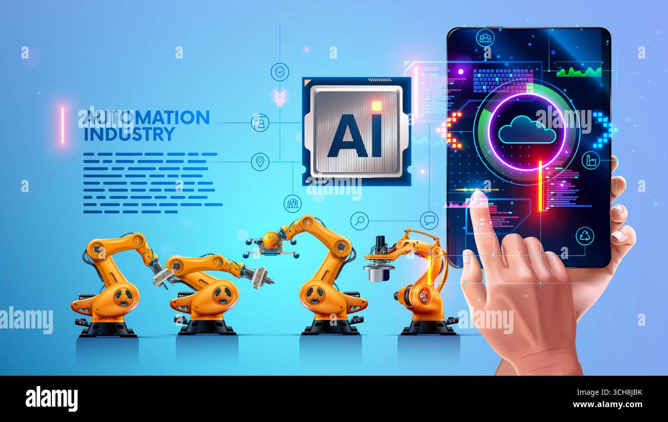 Industrial automation using artificial intelligence. AI controls an ...