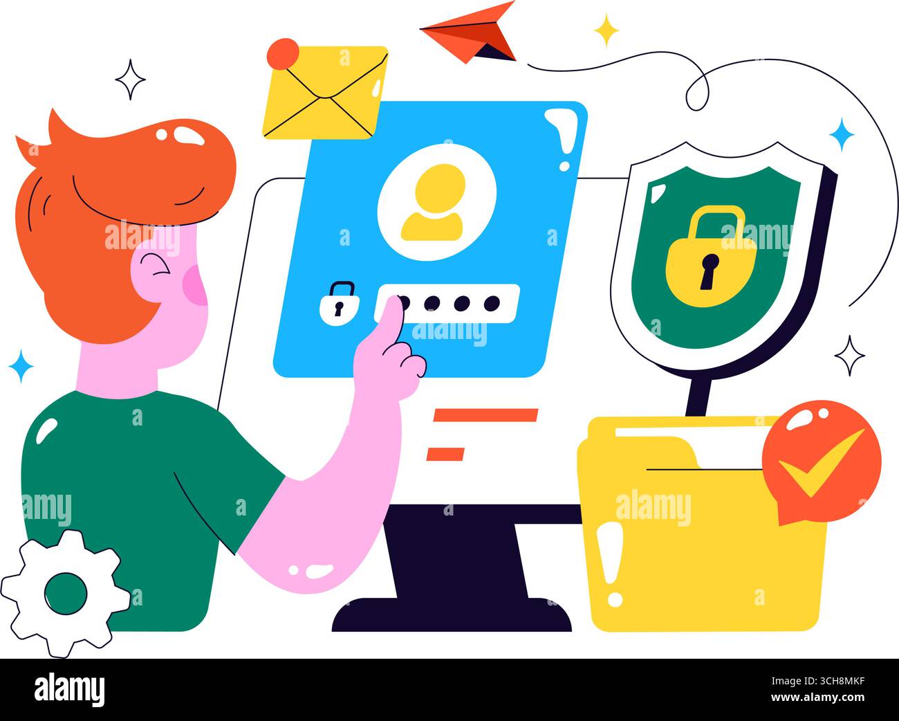 Data Privacy Vector Illustration Featuring Cybersecurity with a Lock on ...