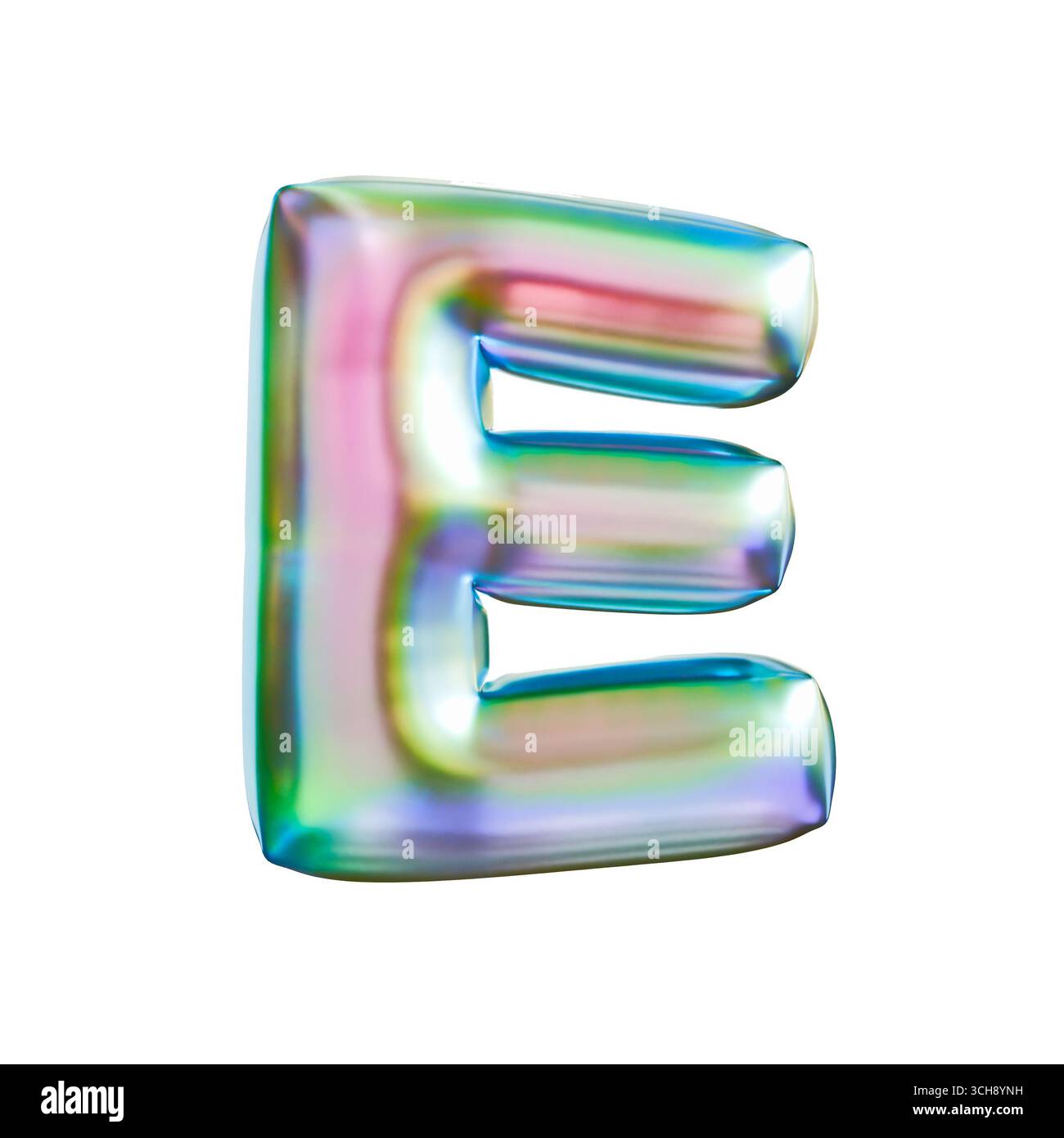 Tricolor gradient holographic metal font Letter E 3D rendering ...