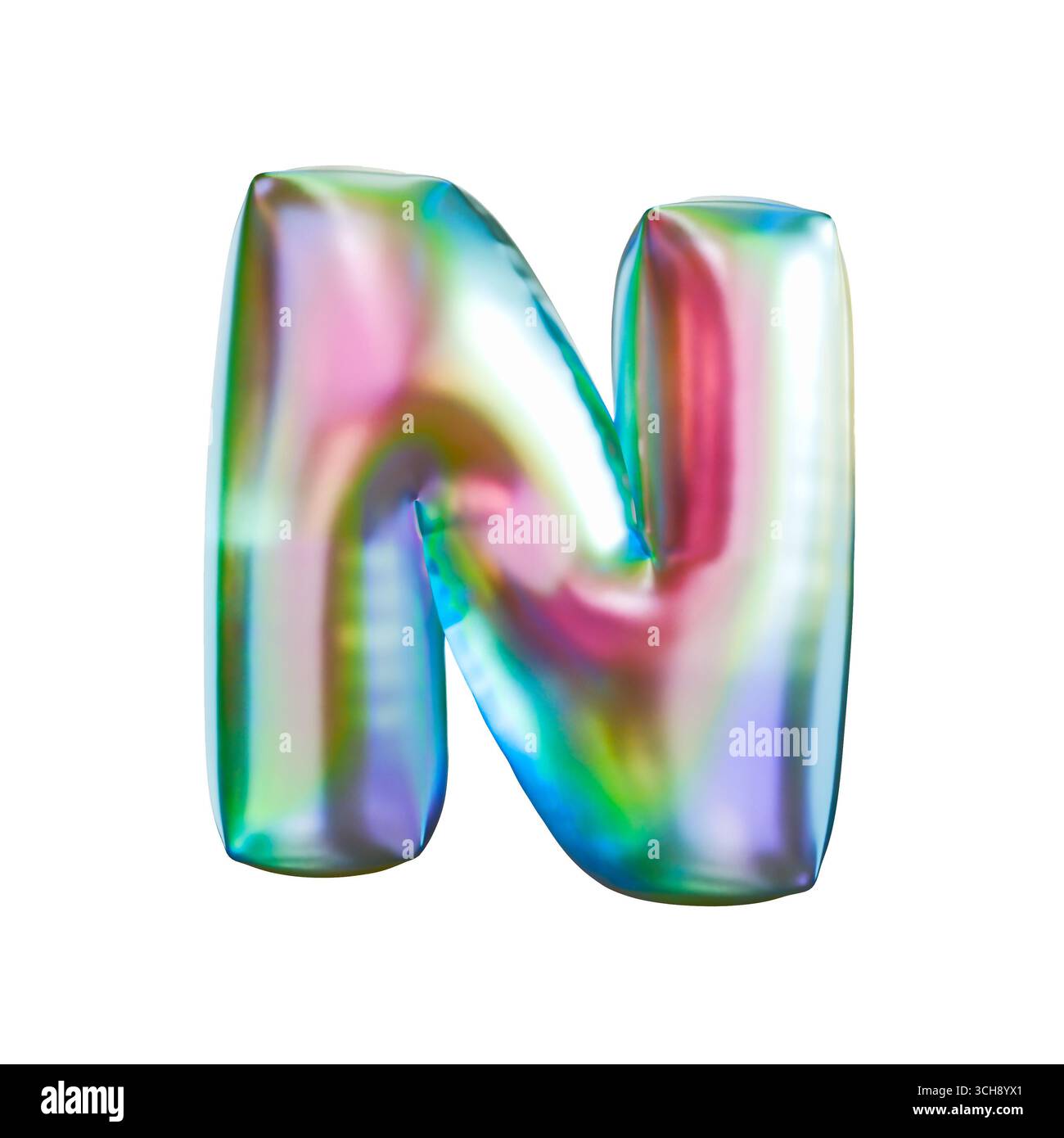 Tricolor gradient holographic metal font Letter N 3D rendering ...