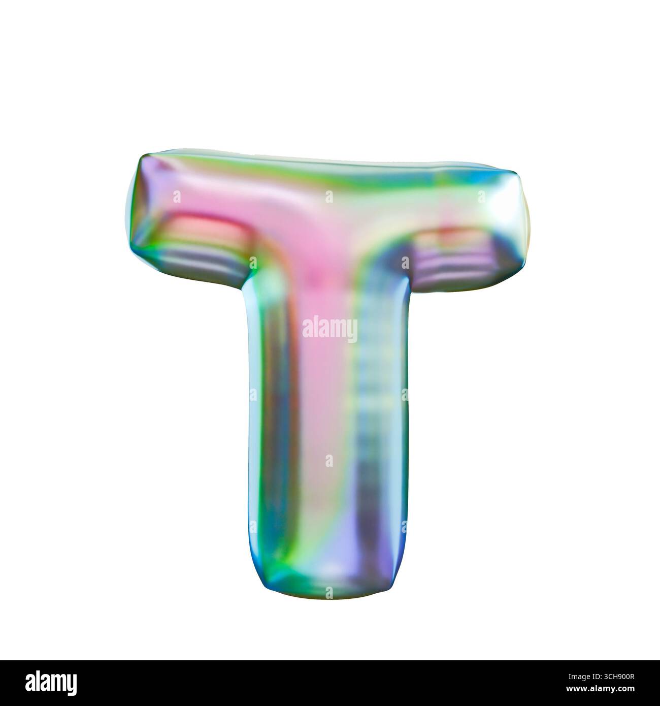 Tricolor gradient holographic metal font Letter T 3D rendering ...