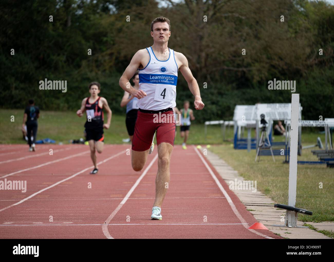 Inter-club athletics, runner winning men`s 800m race, Leamington Spa ...