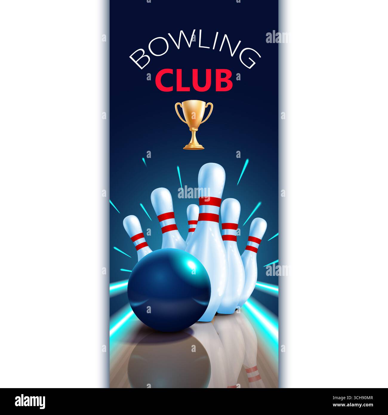 Bowling club poster with cup and pins. For advertising bowling ...