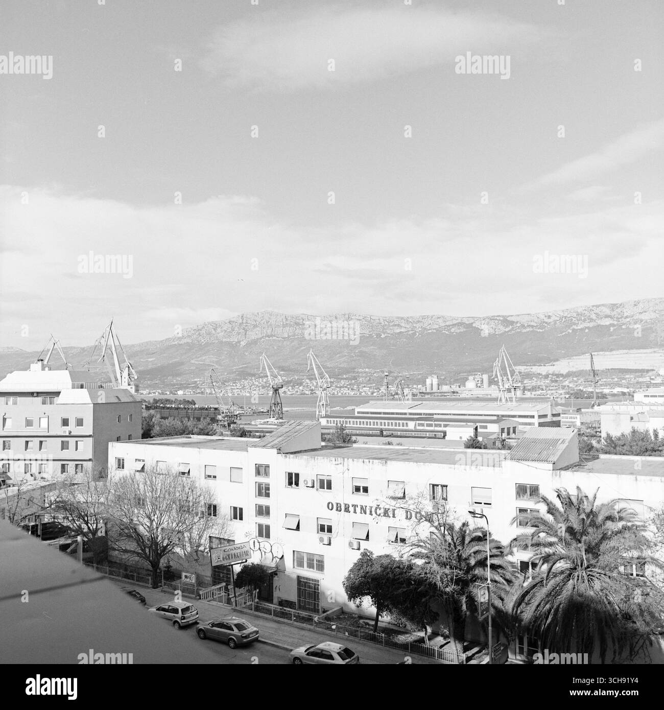 Panoramic view of Split, Croatia, taken from inside a shopping center ...