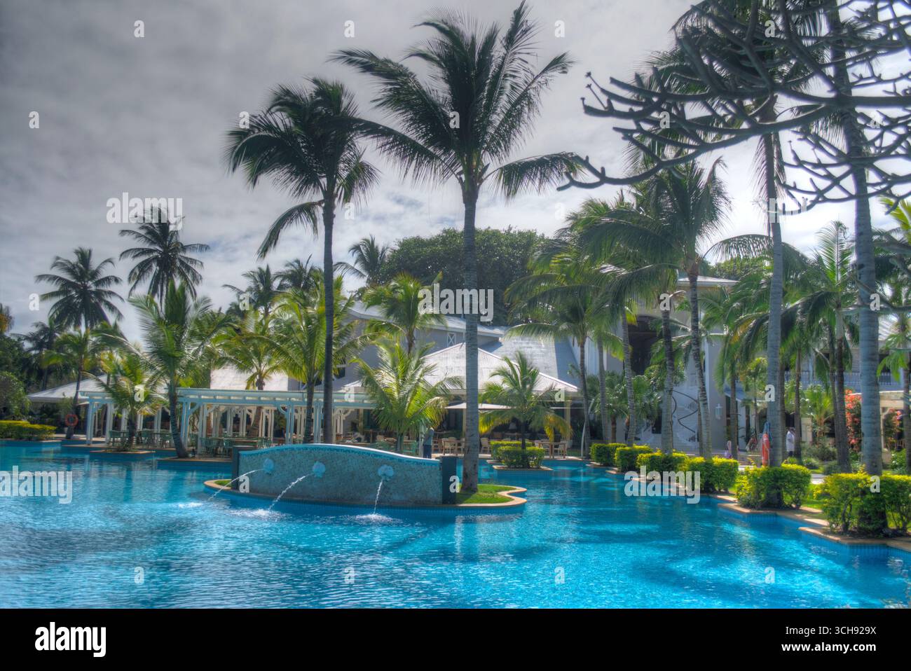 HDR image of the Main swimming pool at Sugar Beach Resort on the Indian ...