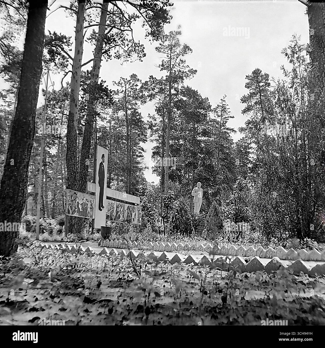 The park of a Soviet sanatorium in Sviatohirsk, 1960s-70s. Among tall ...
