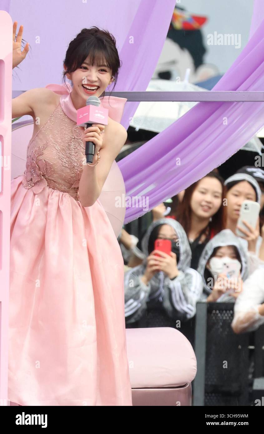 Chinese actress Tian Xiwei attends an activity in Chengdu City, southwest China's Sichuan ...