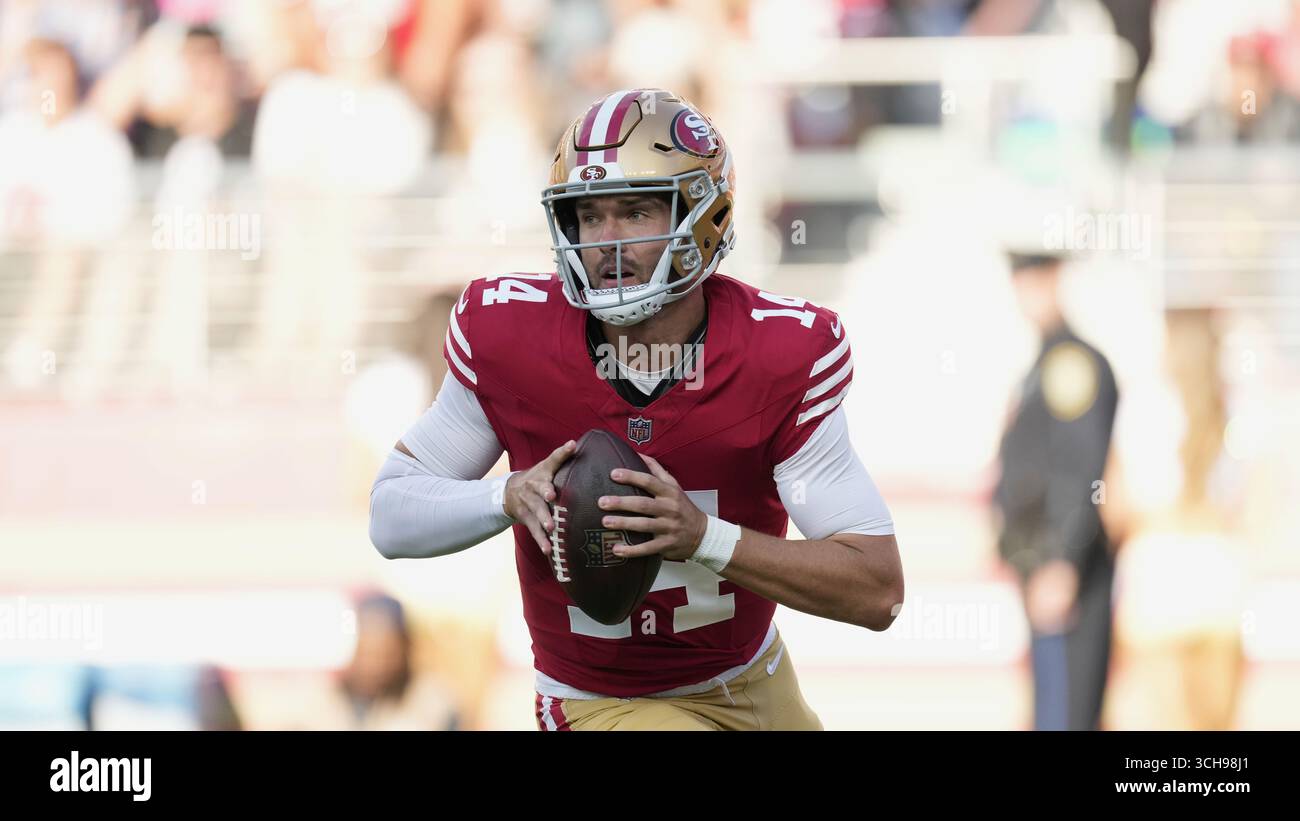 San Francisco 49ers quarterback Carter Bradley looks to pass during the ...