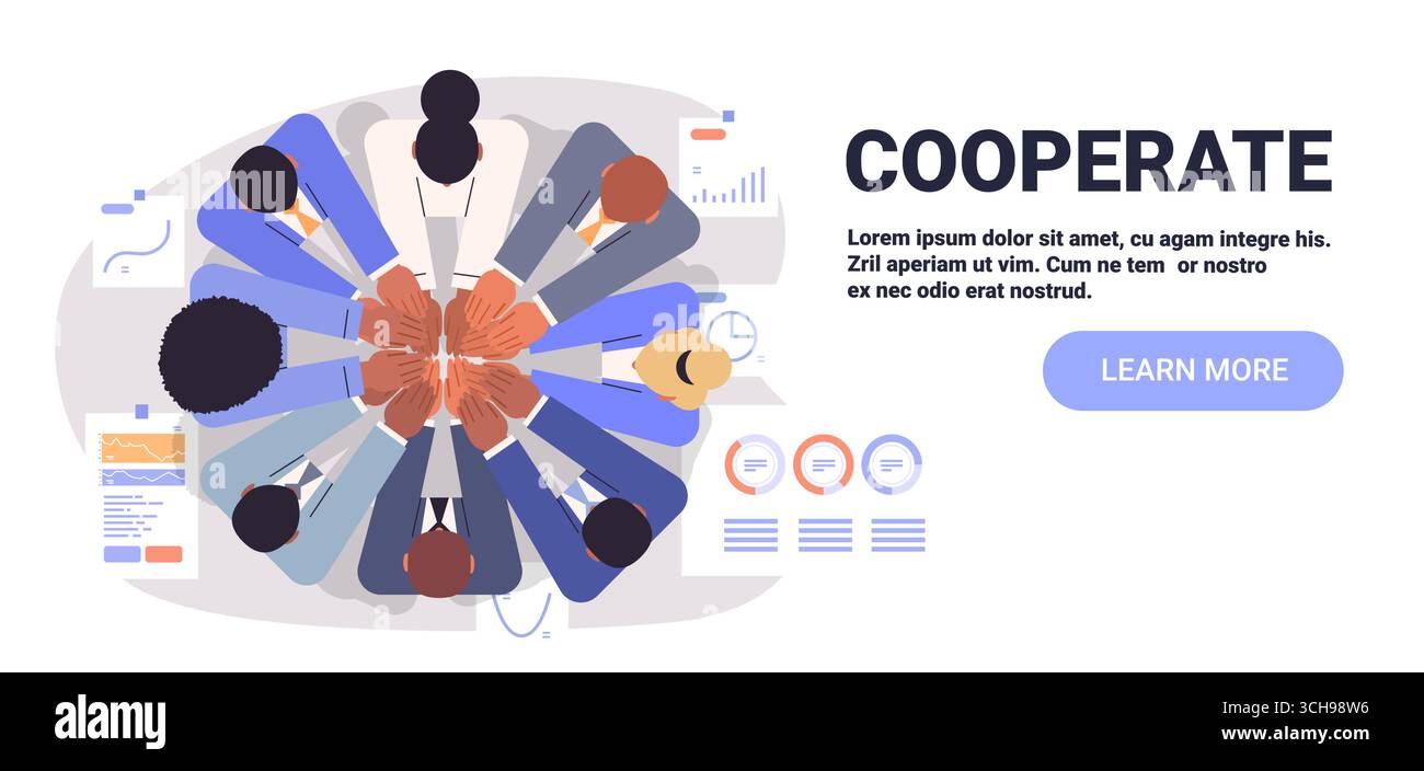 Business team cooperation teamwork diverse group joining hands charts ...