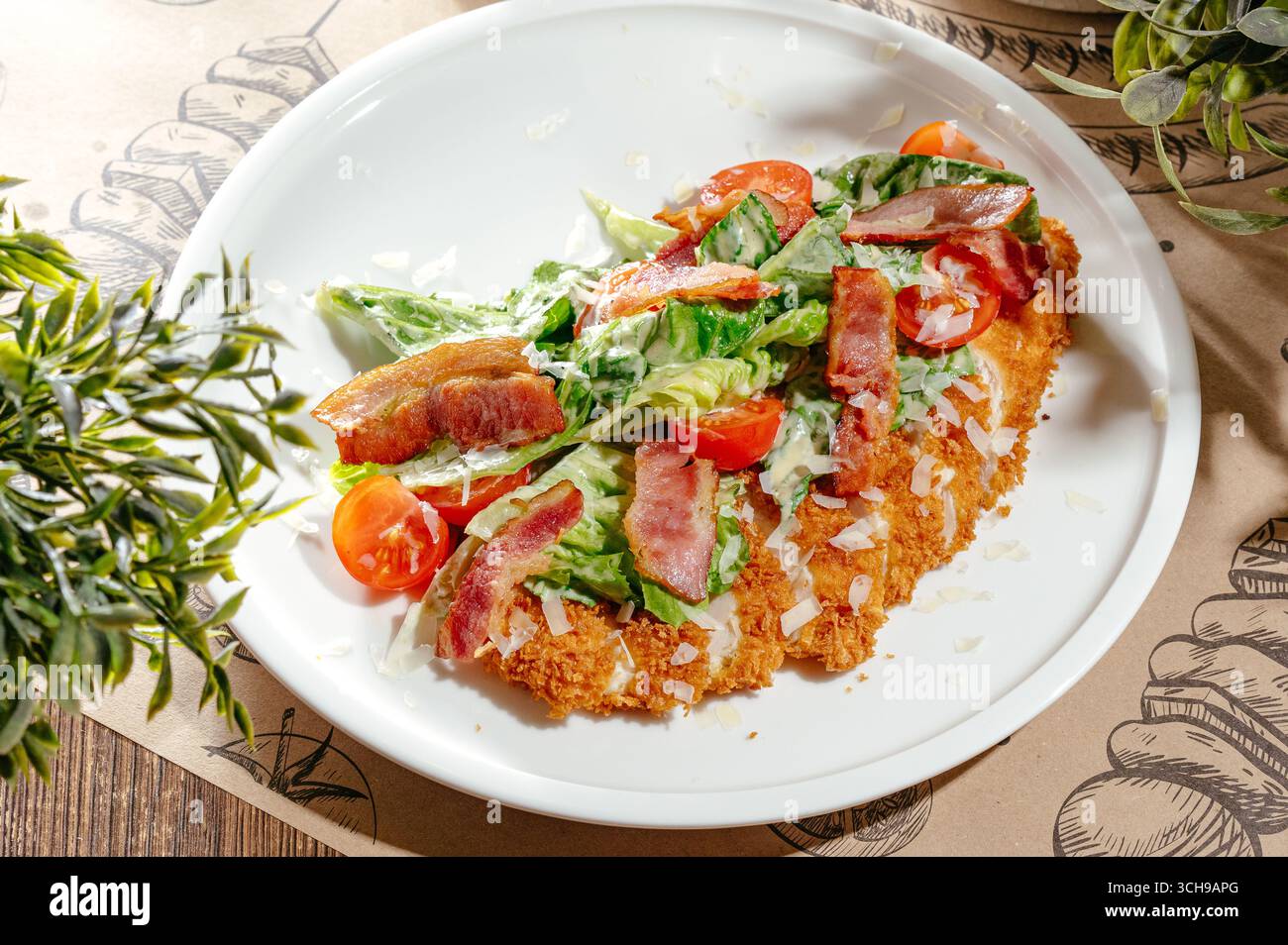 Chicken schnitzel salad bacon hi-res stock photography and images - Alamy