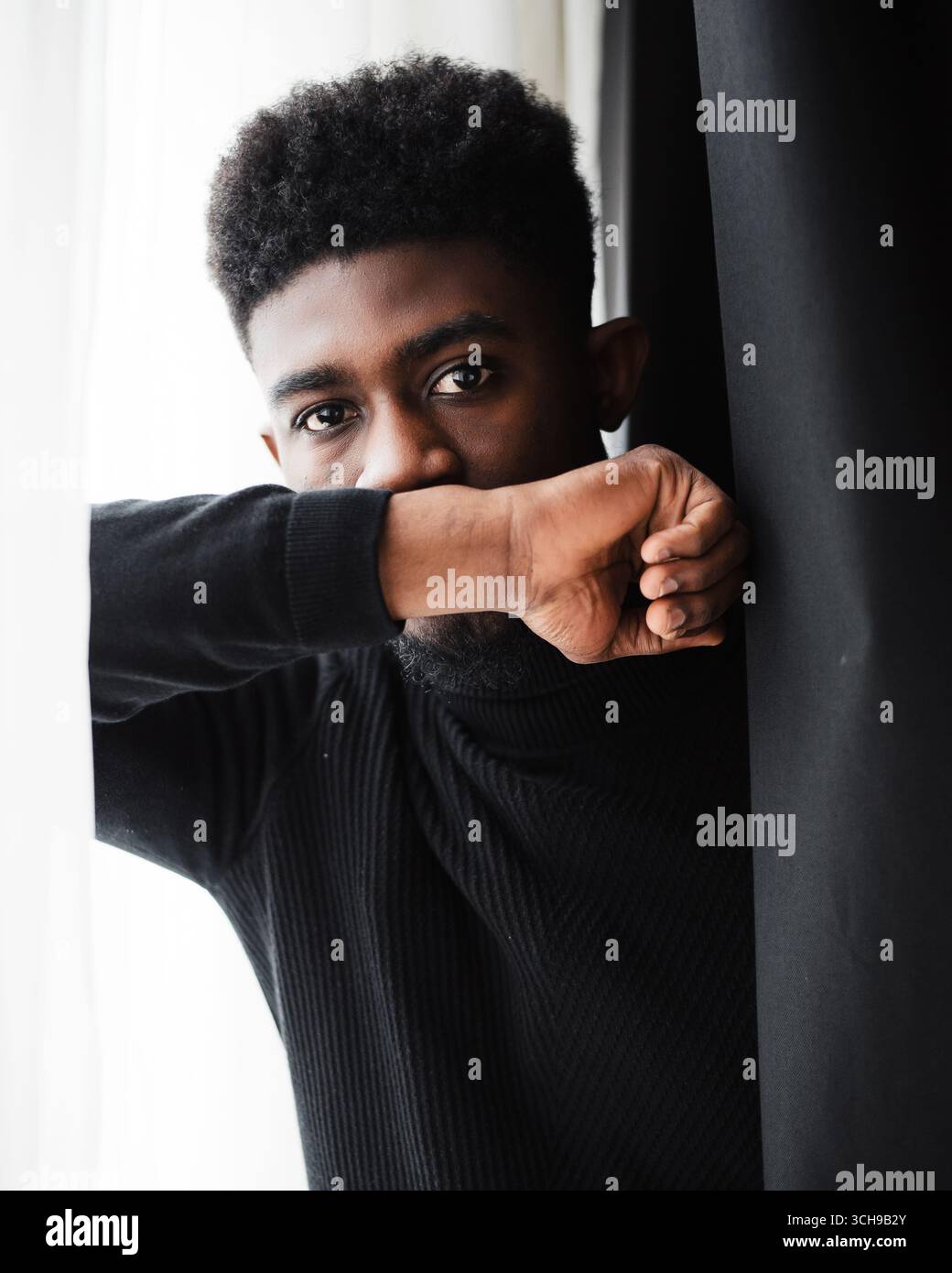 Depressed sad african man alone hi-res stock photography and images - Alamy