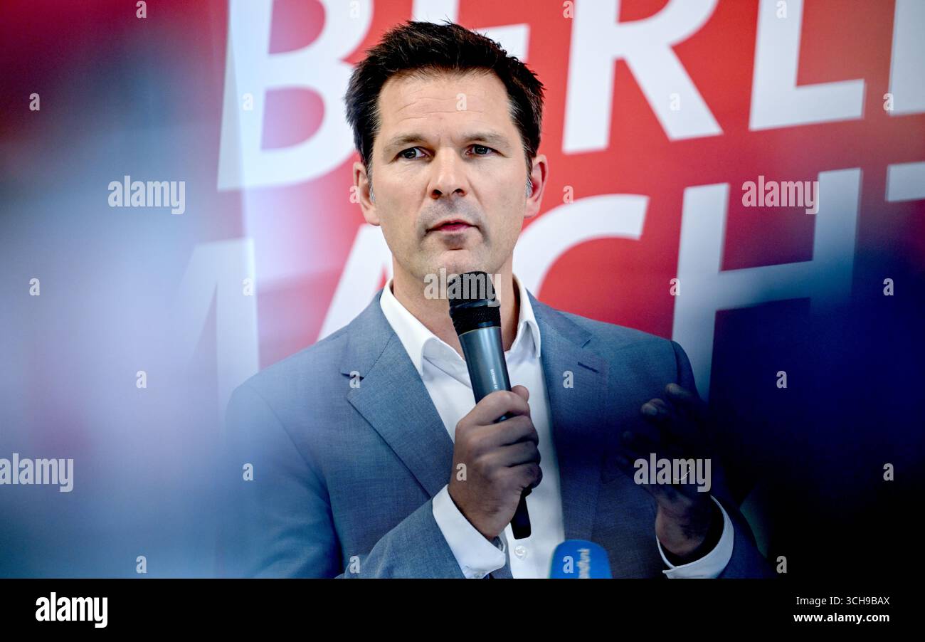 01 September 2025, Berlin: Steffen Krach speaks during a press conference. Krach is presented as ...