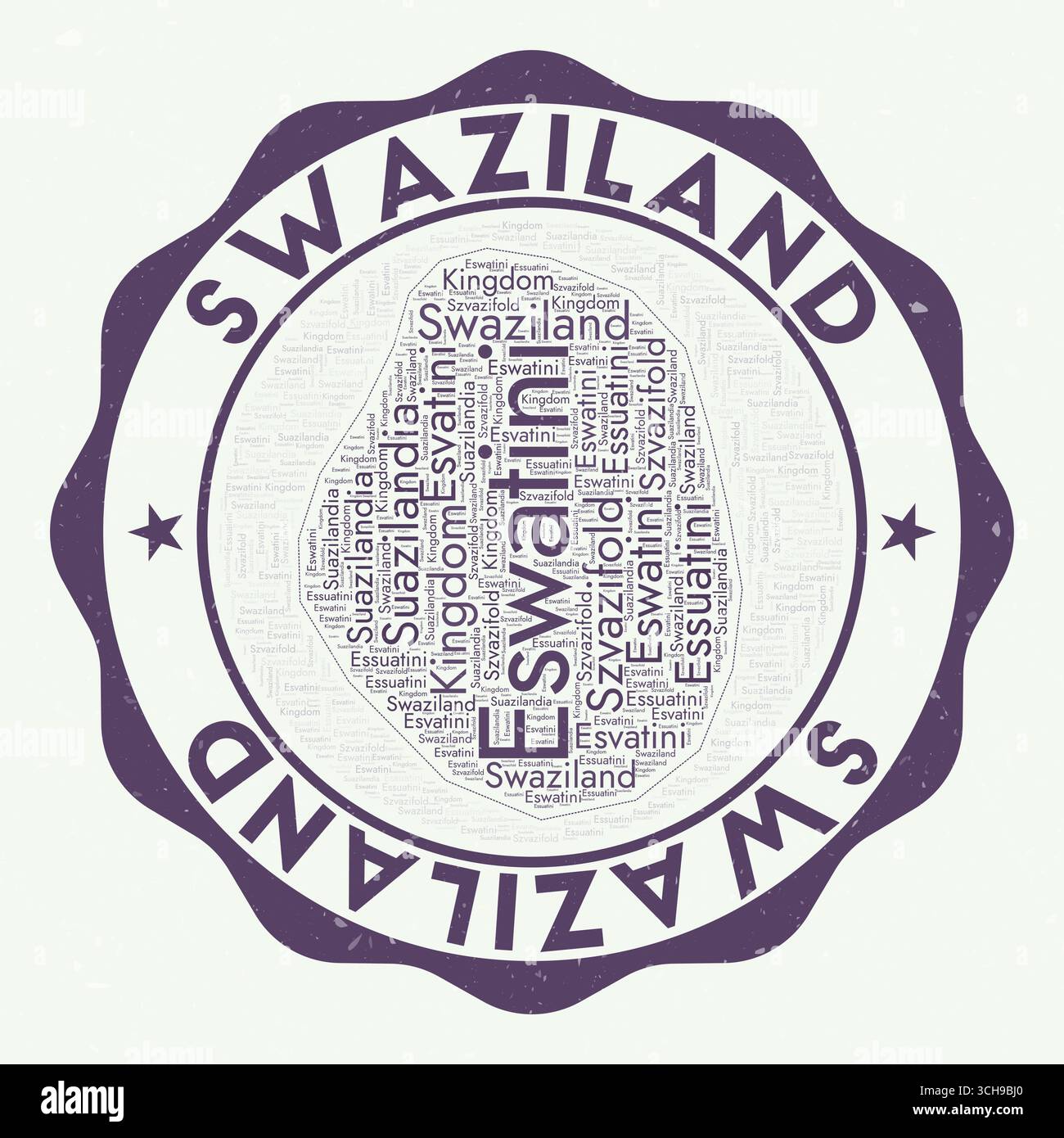 Eswatini logo. Appealing country badge with word cloud in shape of ...