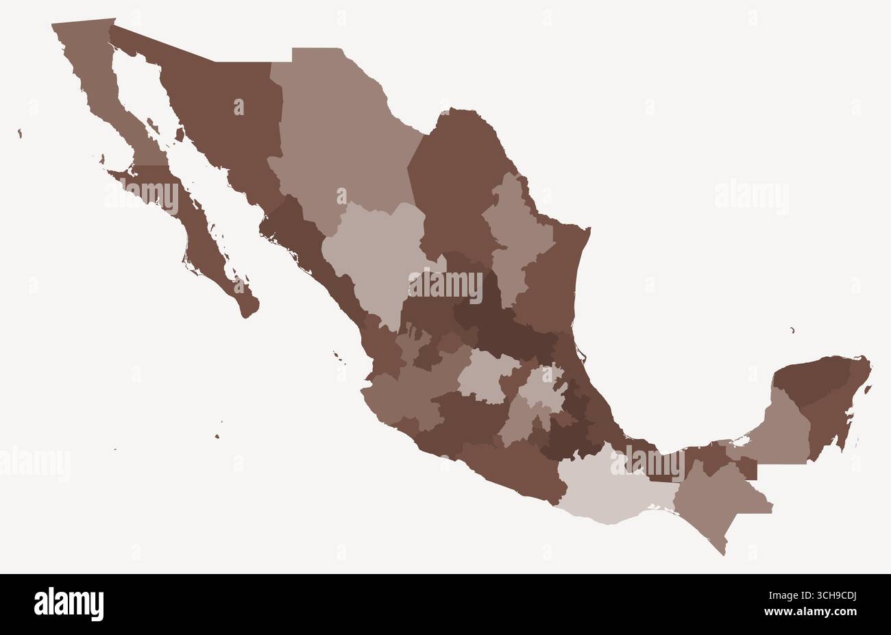 Map of Mexico with regions. Just a simple country border map with ...