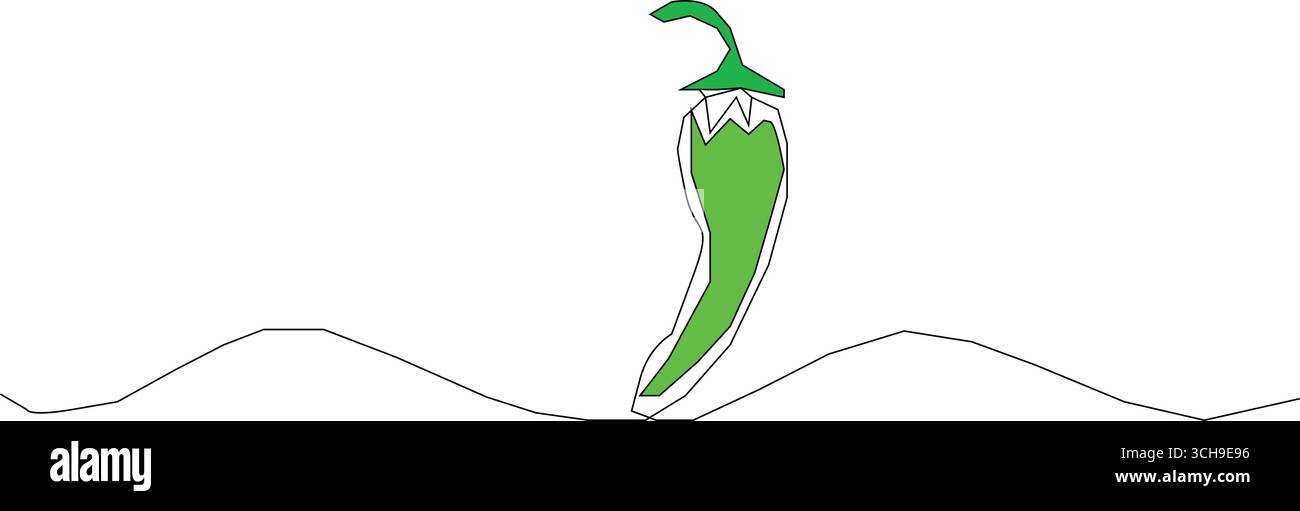 Spicy Chili Peppers One Line Drawing, Sliced, Hot, Cooking, Ingredient ...
