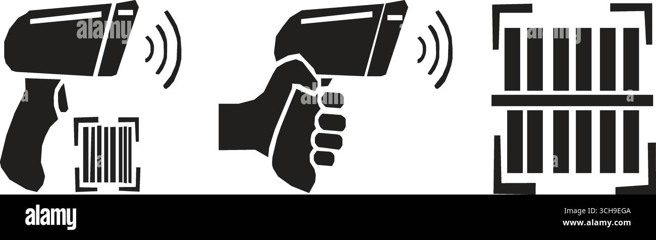 Product code scanner tool vector icon in silhouette pictogram style on ...