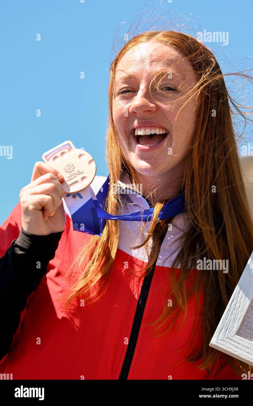 Molly Carlson of Canada celebrates after winning the bronze medal in ...