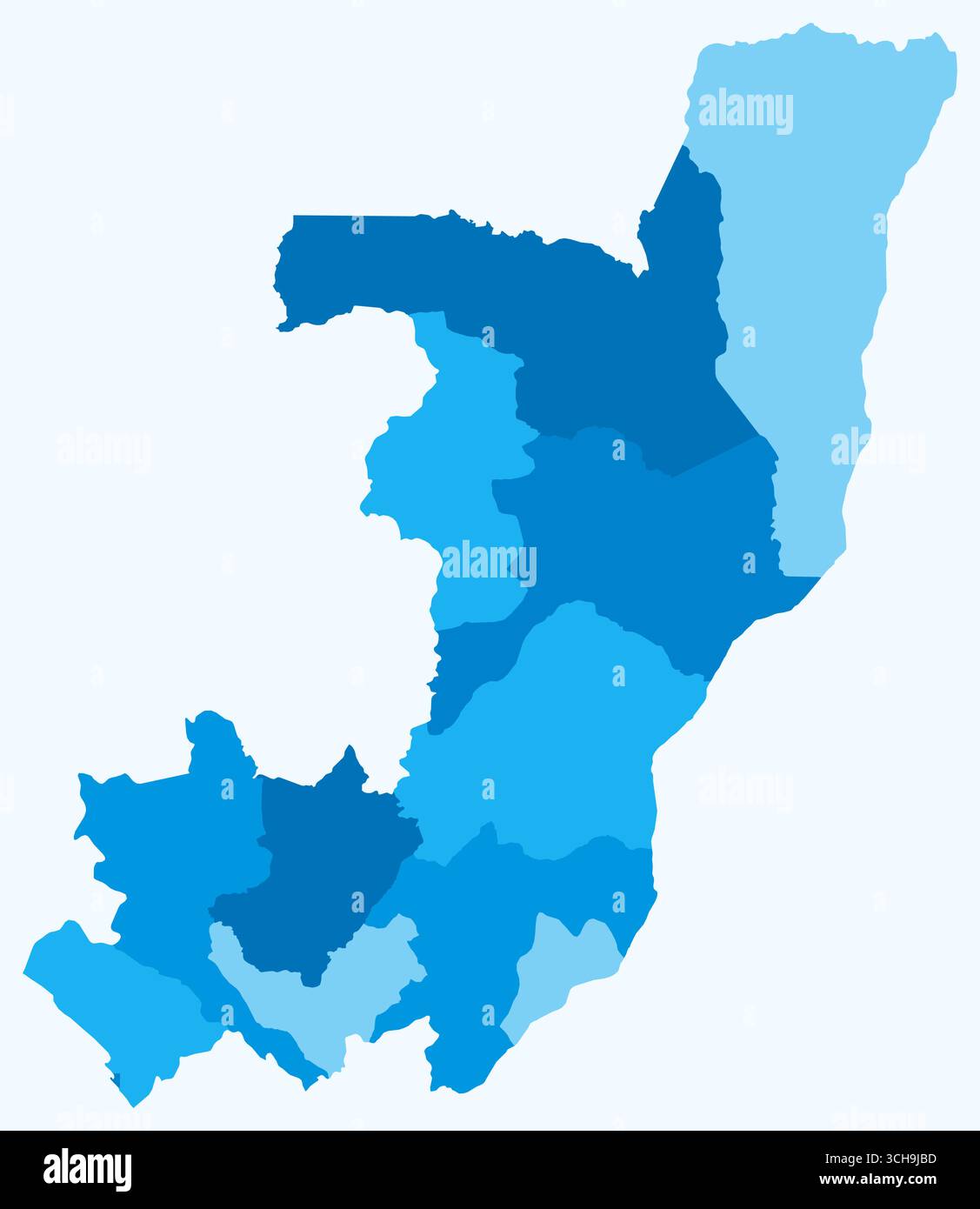 Map of Republic of the Congo with regions. Just a simple country border ...