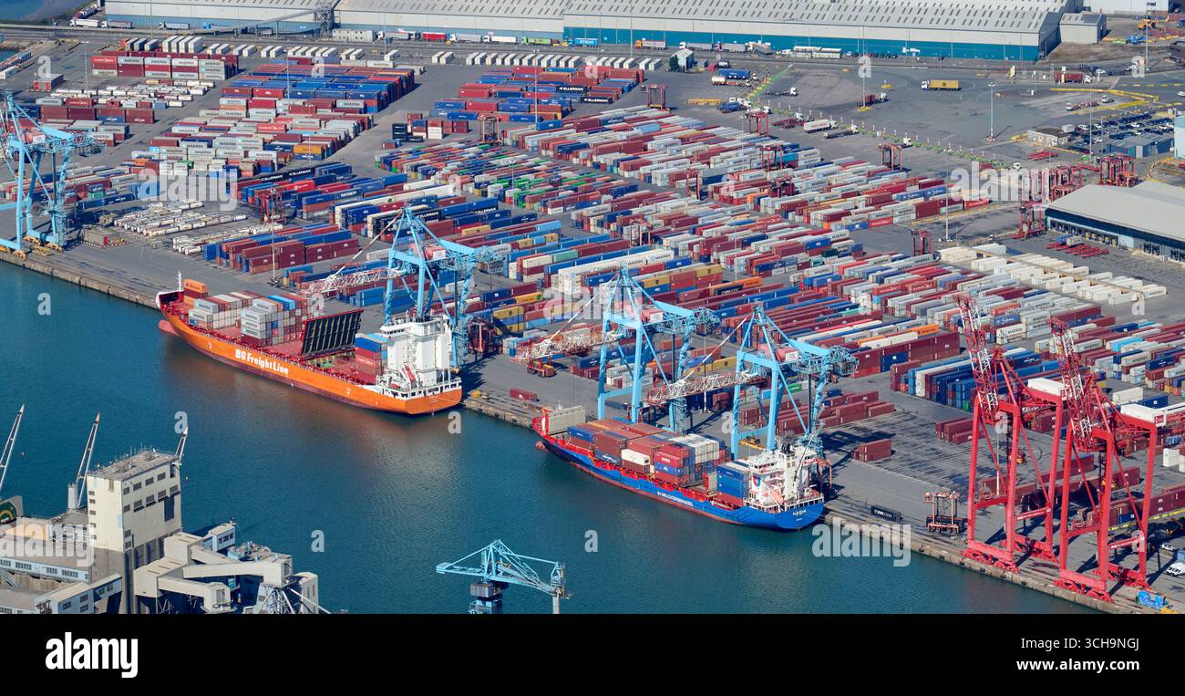 An aerial view of Seaforth Docks, at Liverpool Port, Merseyside ...