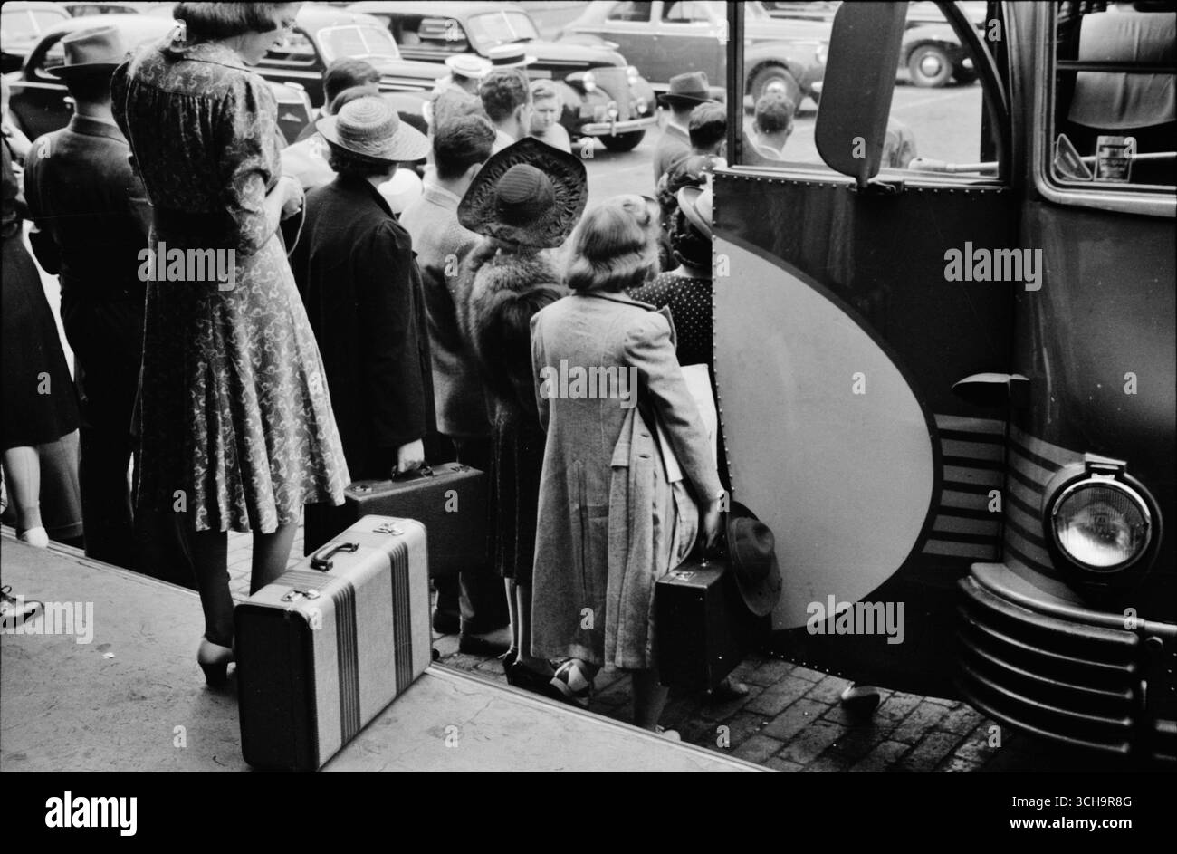 Boarding, Bus passengers at the Greyhound bus station in Harrisburg ...