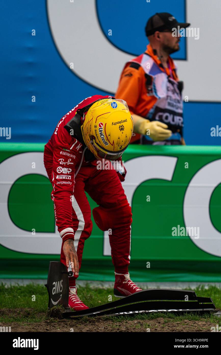 Scuderia Ferrari HP F1 Team's English driver Lewis Hamilton after crash ...