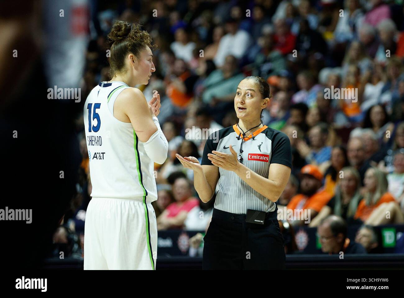 UNCASVILLE, CT - AUGUST 30: Referee Tiara Cruse speaks ith Minnesota ...