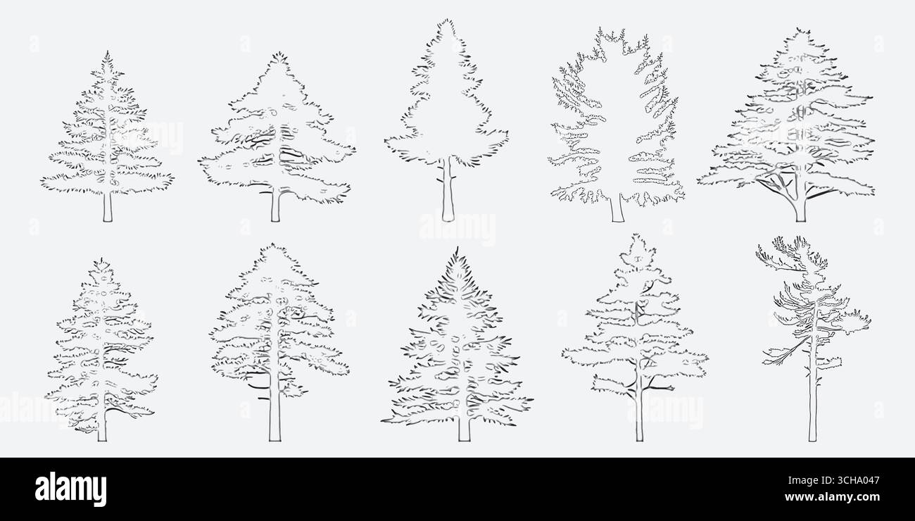 Artistic black and white tree sketch showing a forest landscape with ...
