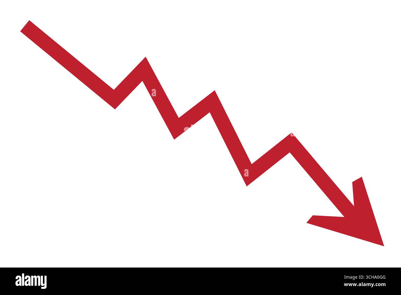 Downward arrow chart symbolizing decline, loss, decrease, or business financial crisis, down ...