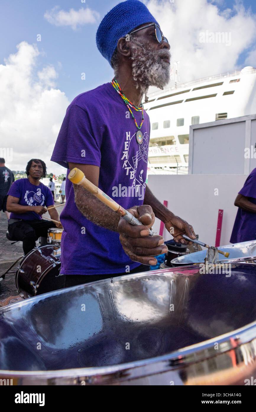 Steel drum band entertains cruise liner passages as they arrive in ...