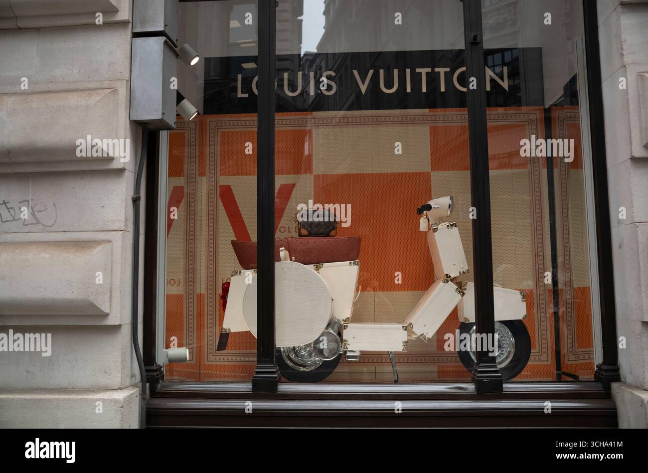 Louis Vuitton designer shop window display August 2025, outside Royal ...