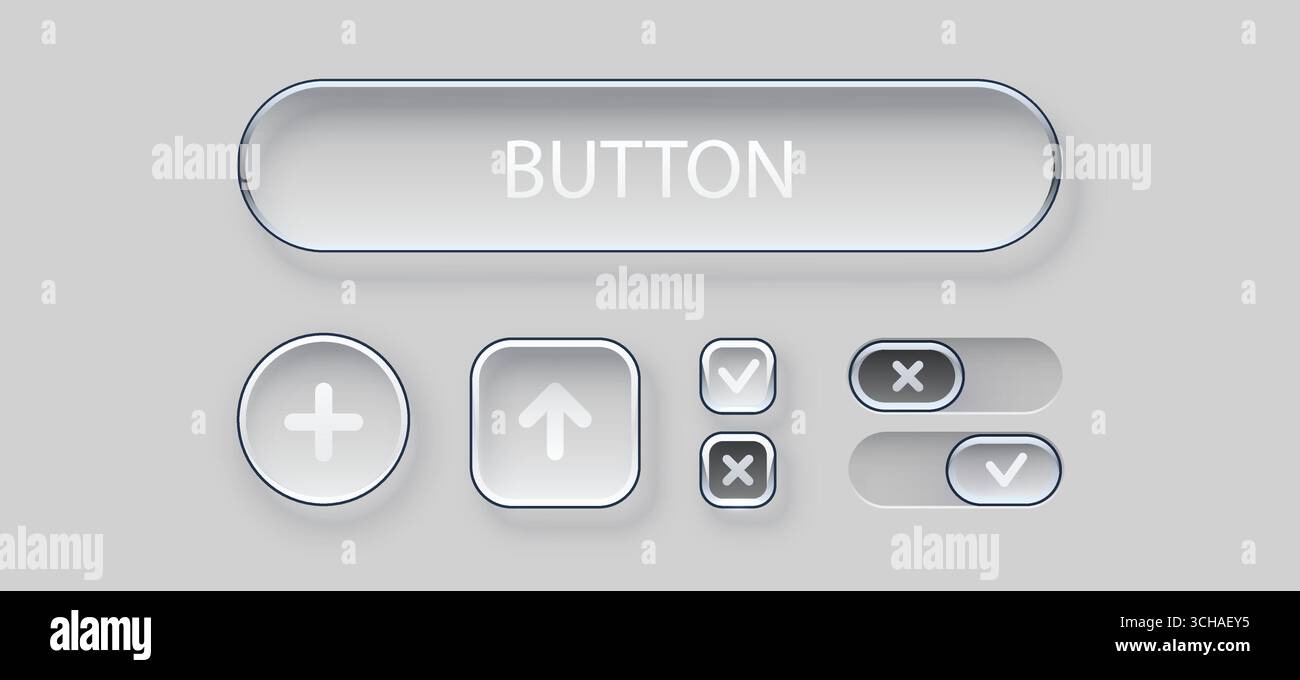 Modern glass button ui set. Modern liquid glass button set. Switch ...