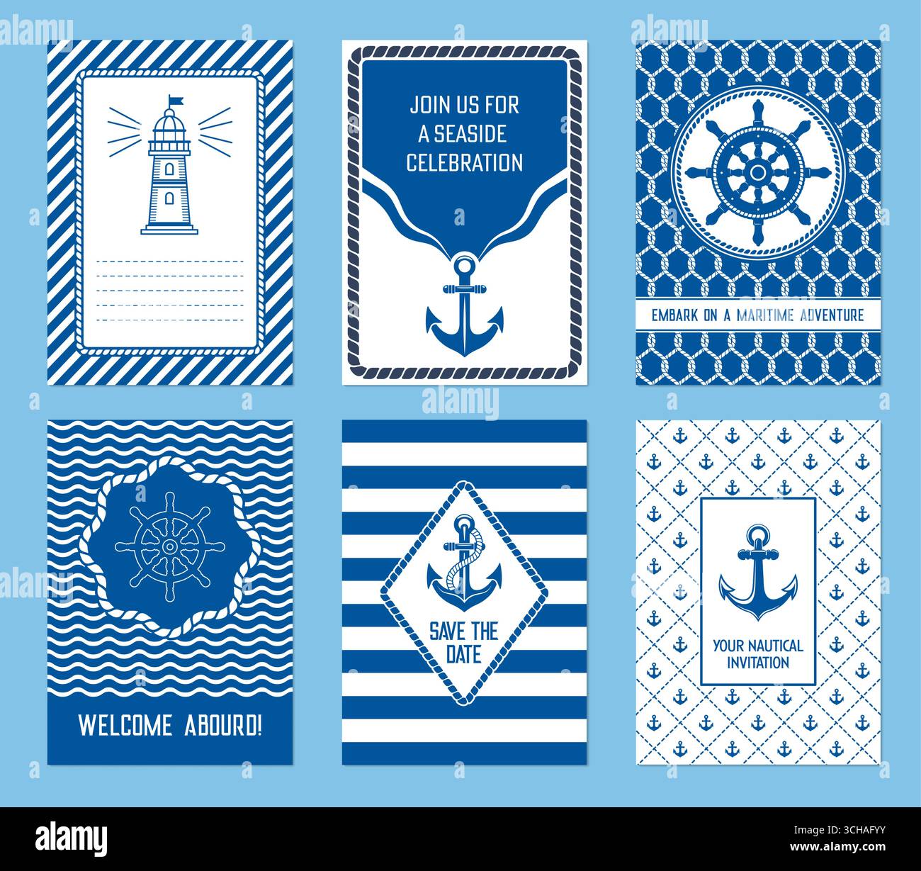 Marine nautical invite cards at vector background with sea ship anchors ...