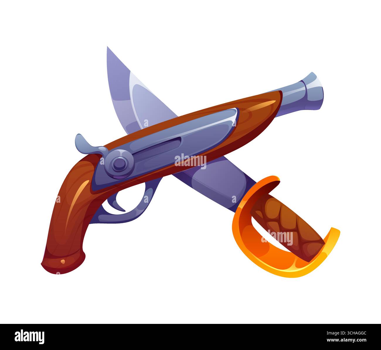 Cartoon crossed pirate flintlock pistol and sword. Vector Caribbean ...