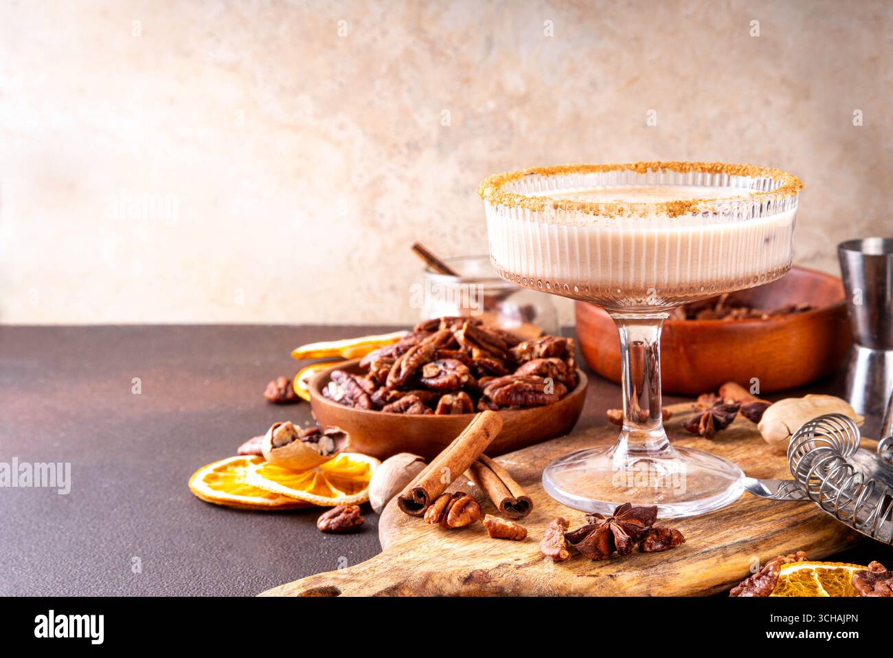 Pecan alcoholic cocktail, tasty autumn winter pecan pie martini, creamy ...