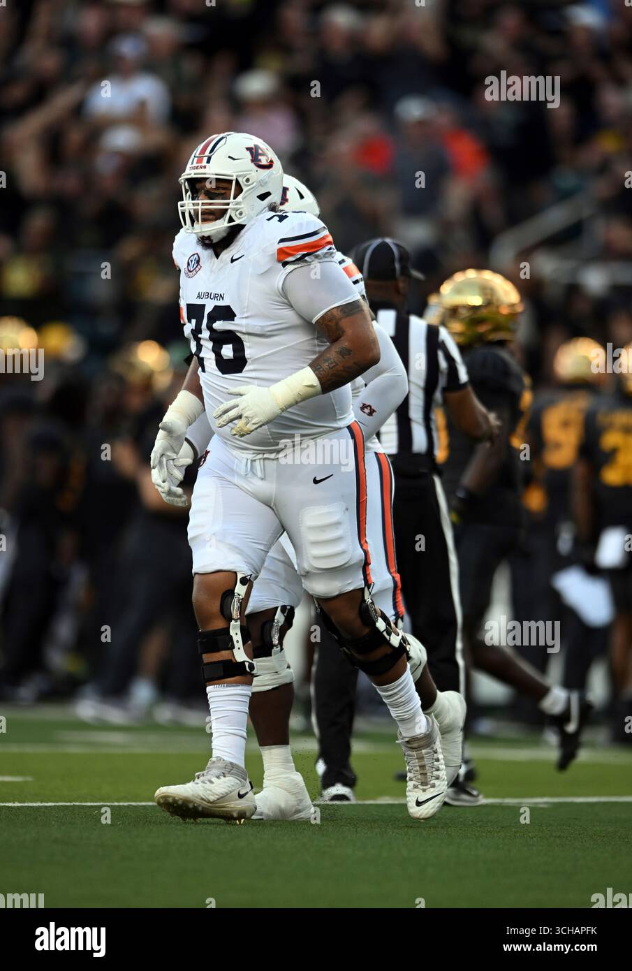 WACO, TX - August 29: Auburn Tigers guard Mason Murphy (76) gets ready ...