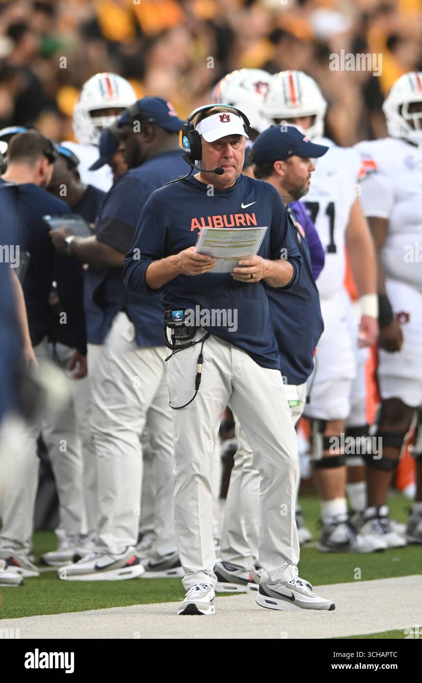 WACO, TX - August 29: Auburn Tigers head coach Hugh Freeze watches ...