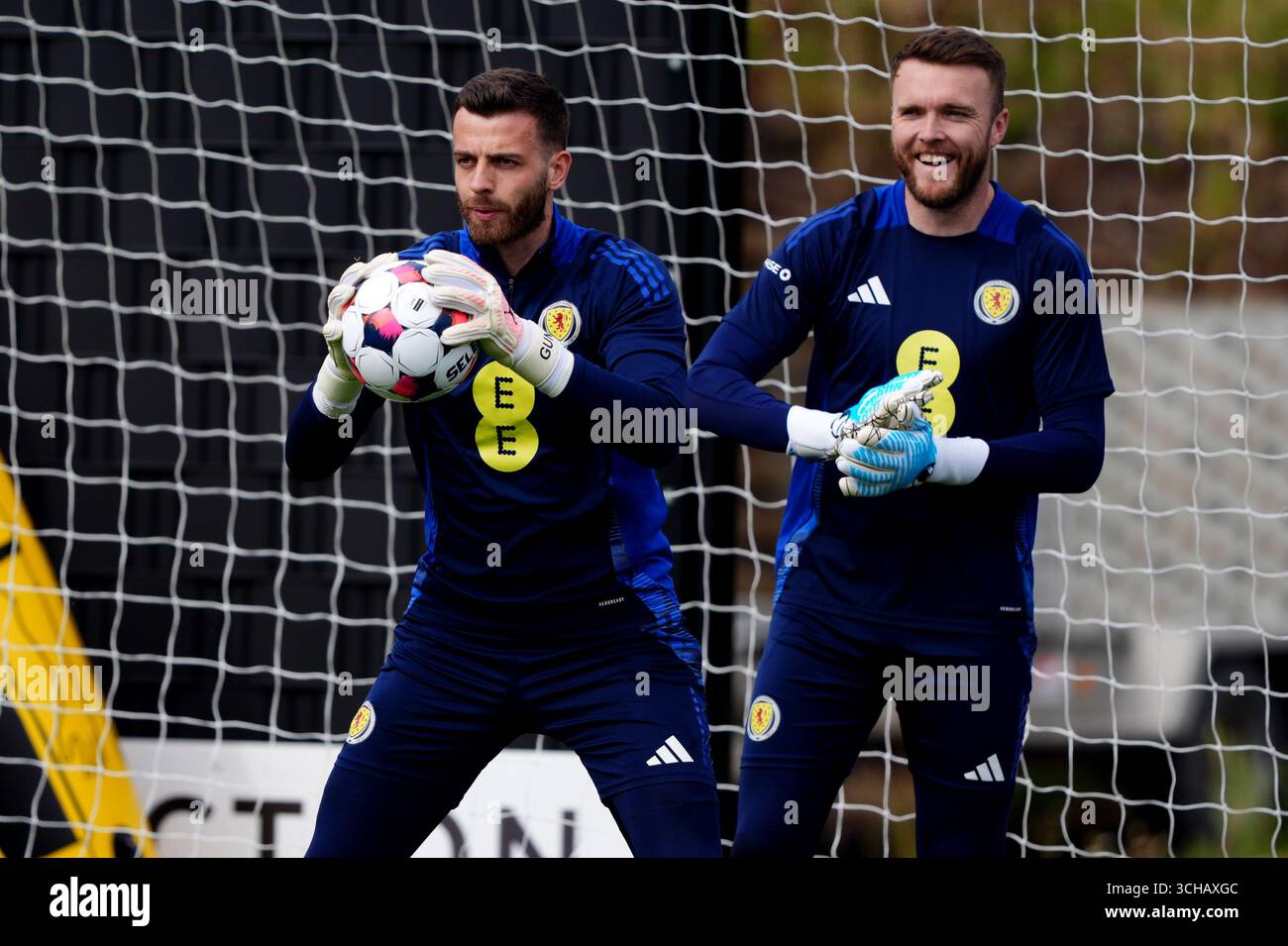 Scotland goalkeepers Angus Gunn and Zander Clark during a training ...
