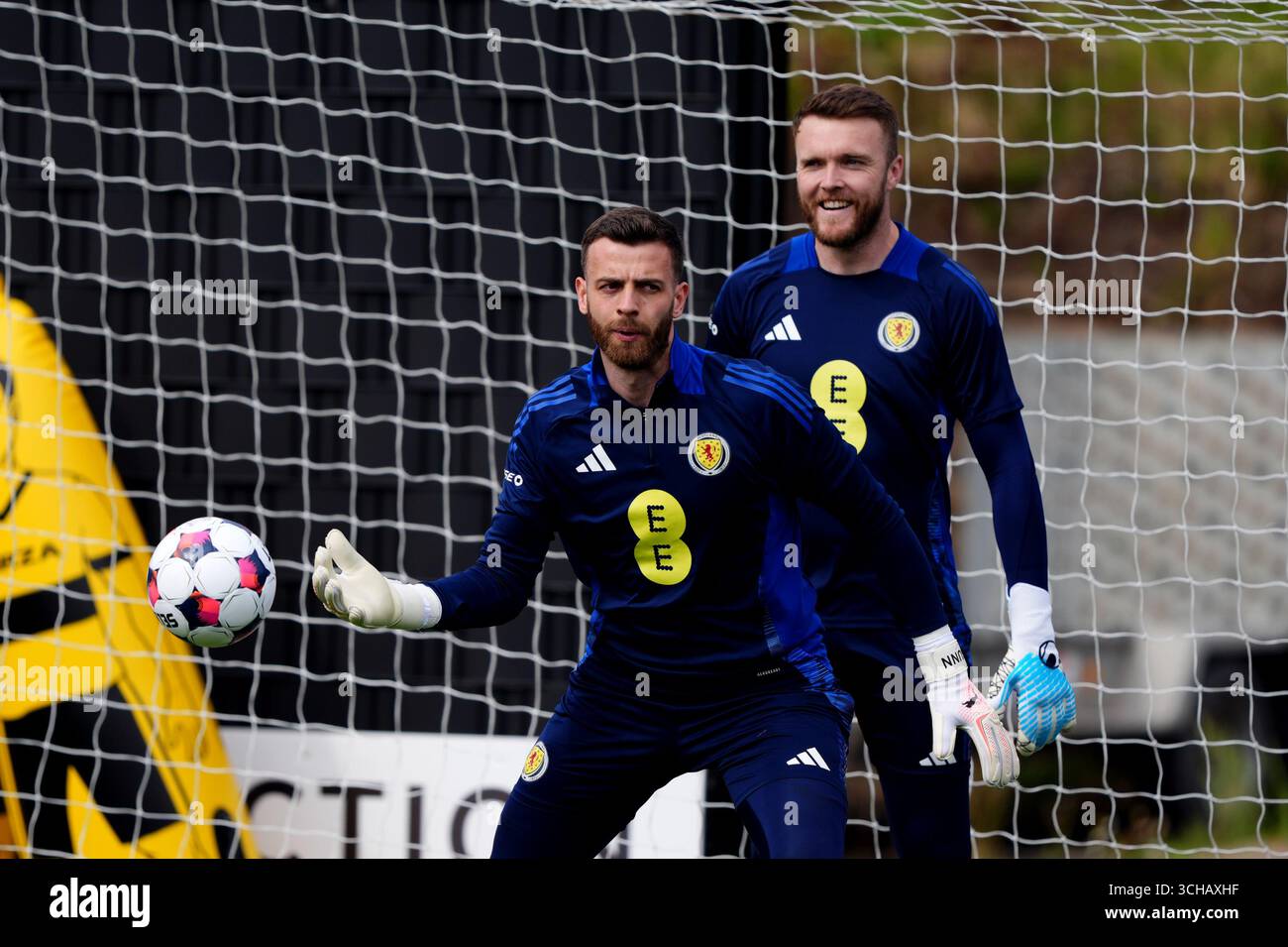Scotland goalkeepers Angus Gunn and Zander Clark during a training ...