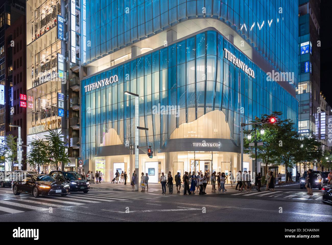 Tiffany & Co luxury shop in Ginza Tokyo streetscape at night time Stock ...