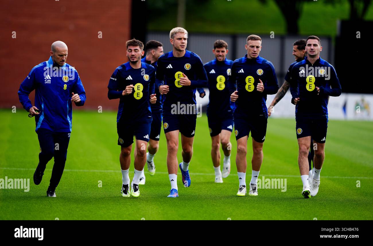 Scotland's George Hirst with team mates during a training session at ...