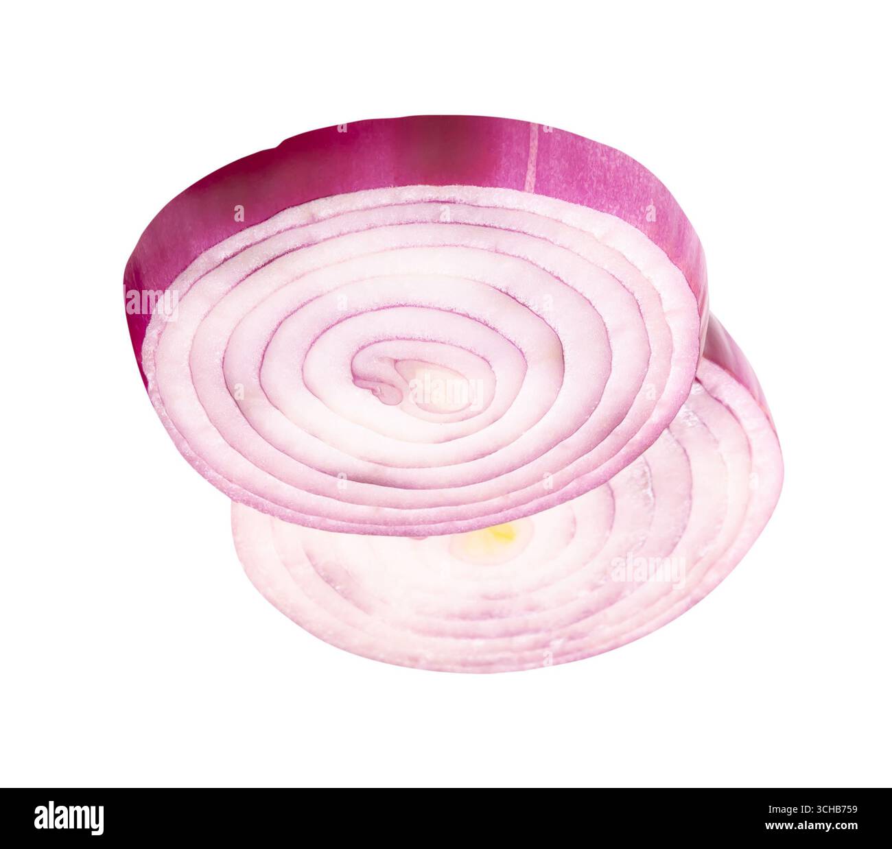 Two Spanish onion or red onion slices in stack are isolated on white ...