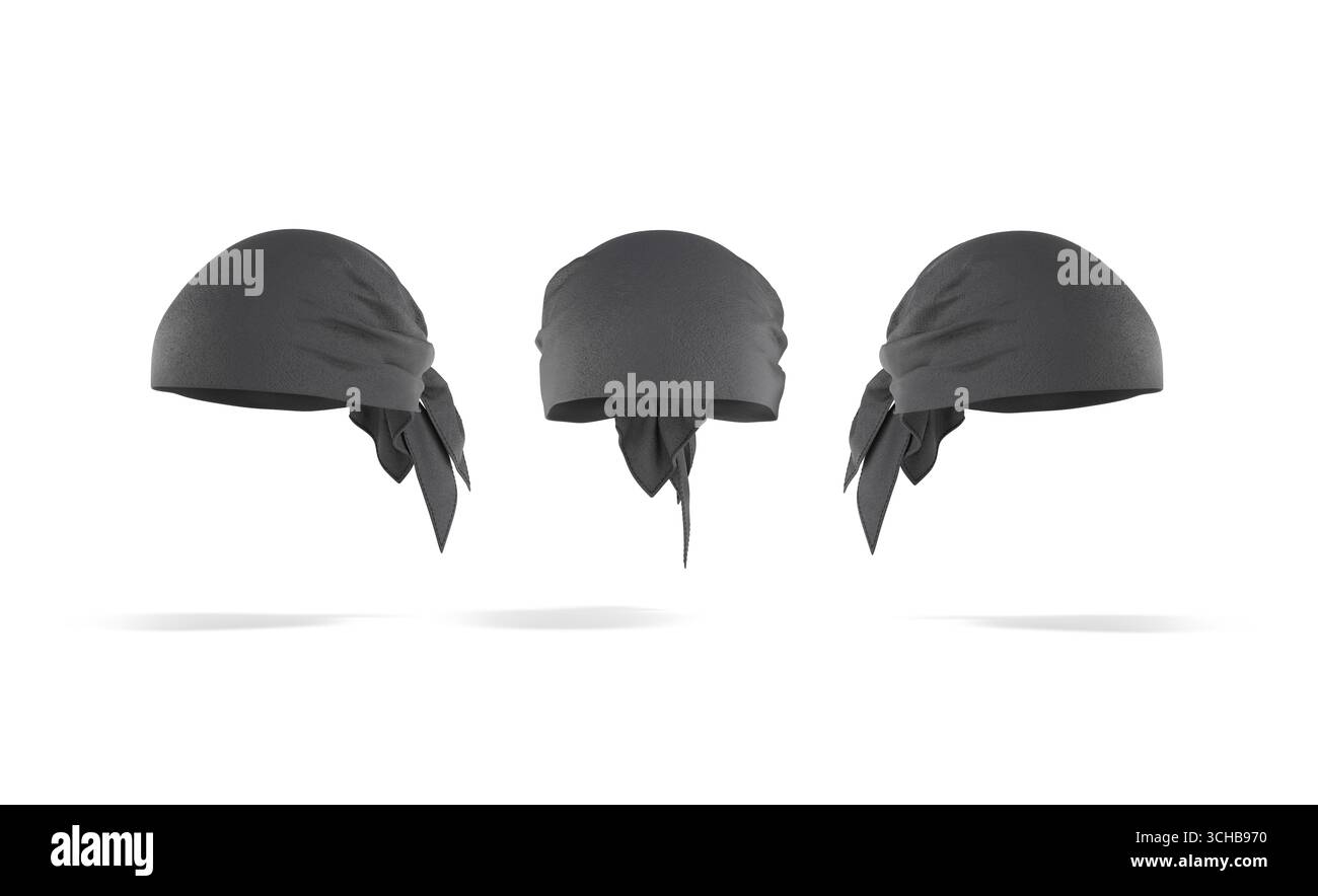 Blank black bandana head wrap mockup, front and side view Stock Photo ...