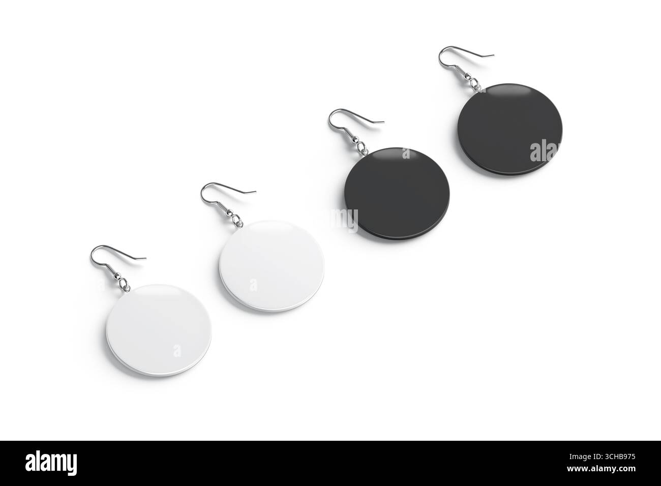 Blank black and white pair round earring mockup, side view Stock Photo ...