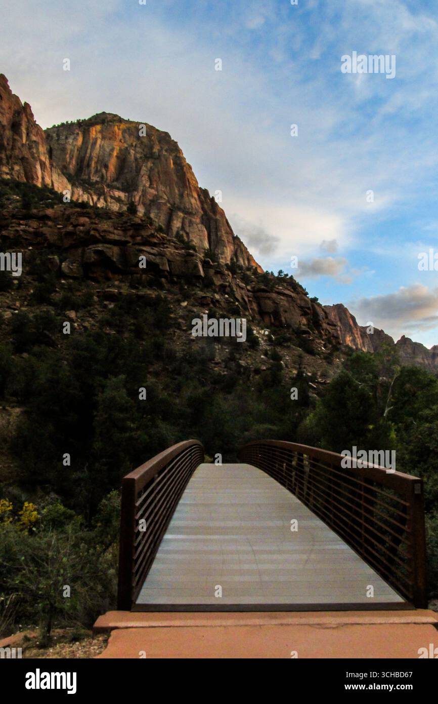 Footbridge, part of the Pa’rus trail in Zion National Park, where it ...